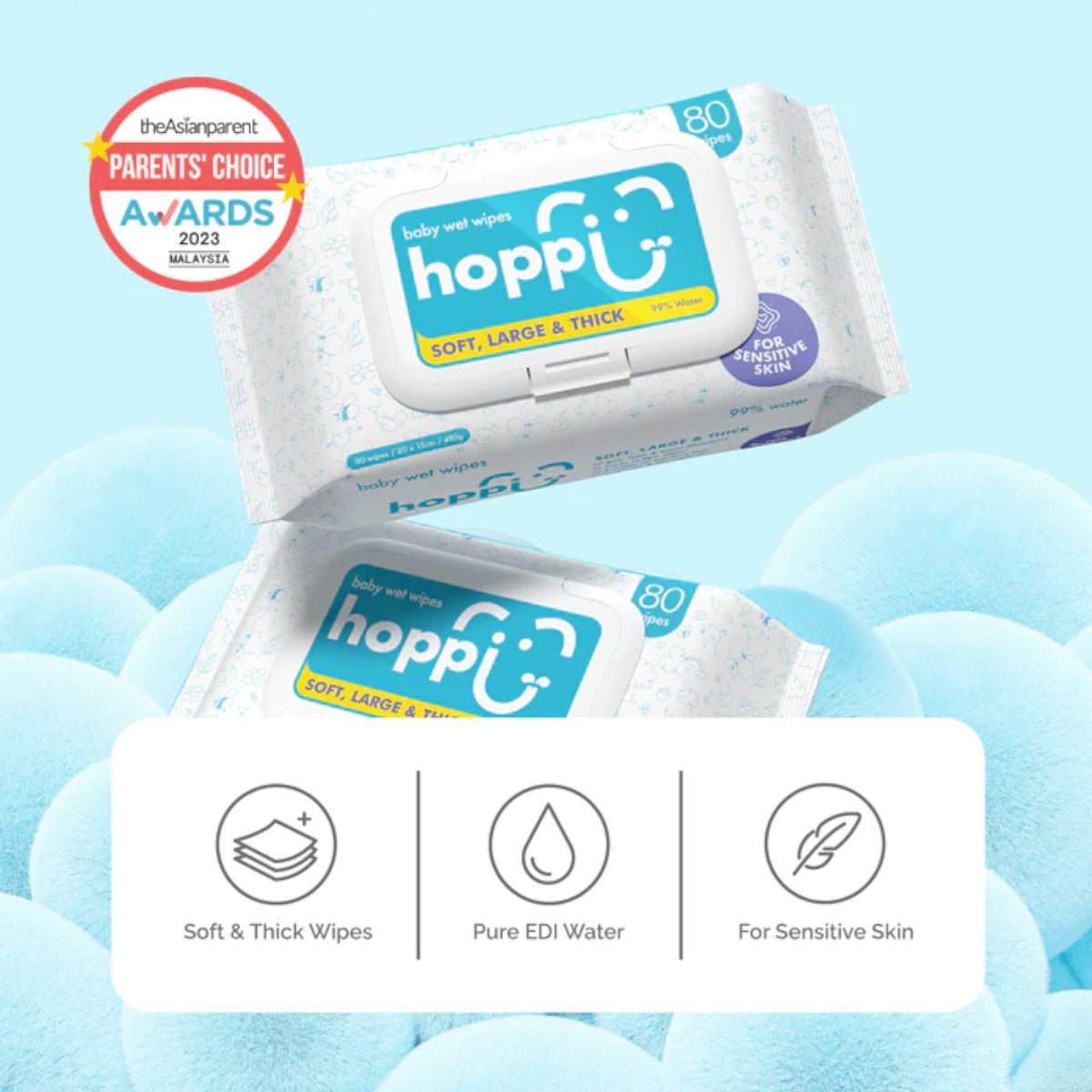 Hoppi Wet Wipes - 80 Sheets-3 In 1 Bundle Pack (With White Cap ...