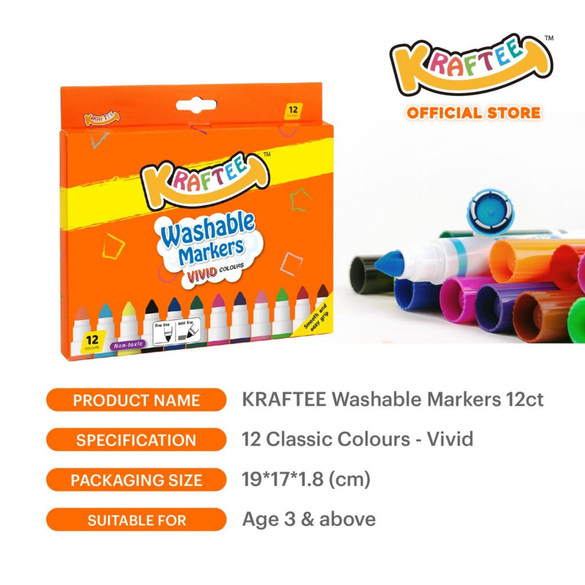 KRAFTEE 12ct Washable Markers – Happikiddo.com