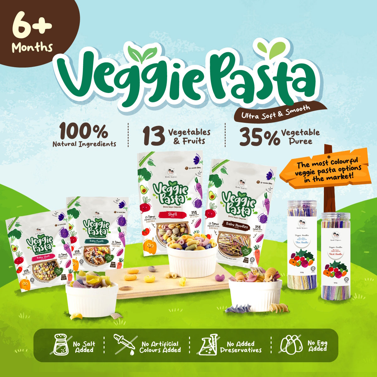 Double Happiness Veggie Pasta 100g – Happikiddo.com