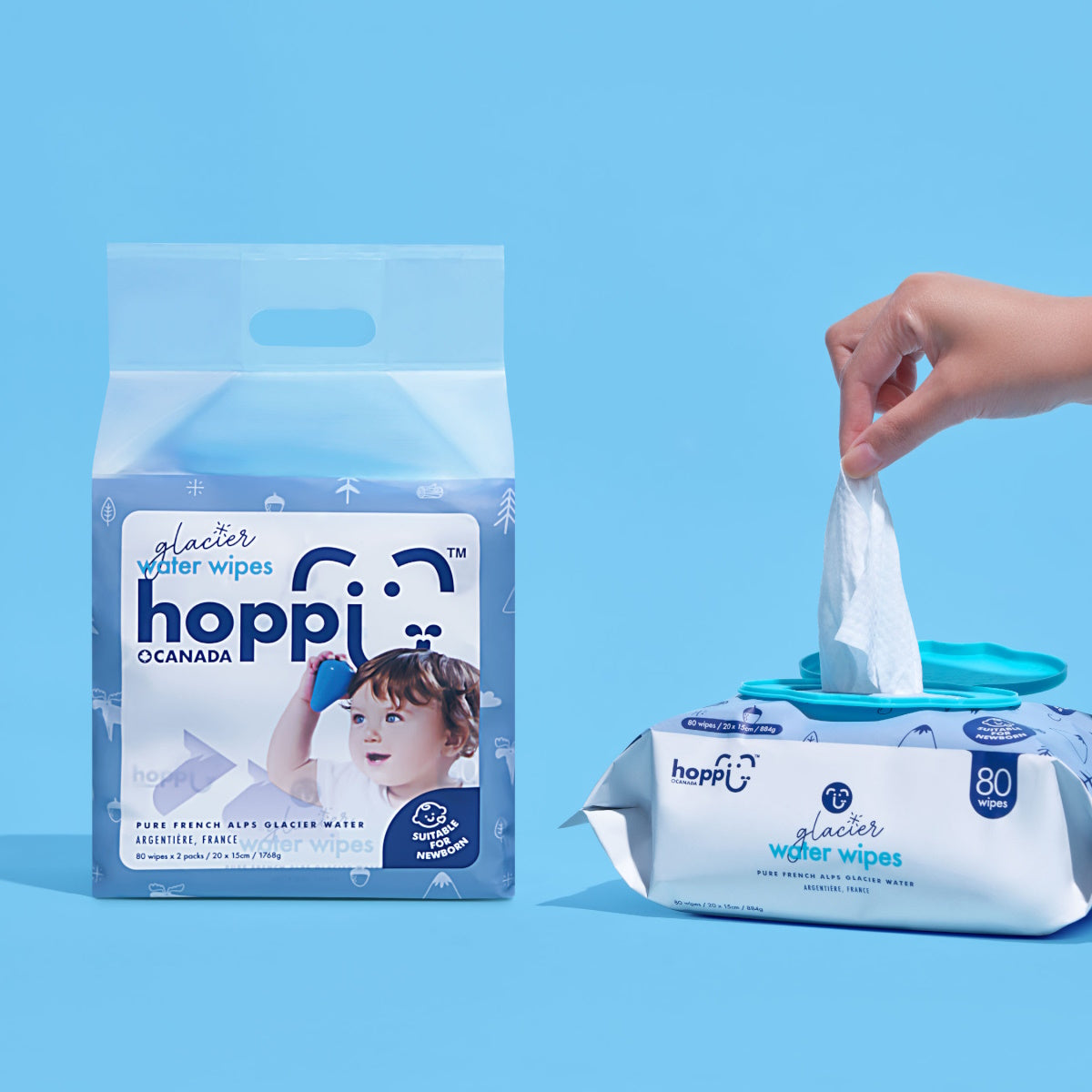 Hoppi Glacier Water Wipes (80 wipes X 2 packs) – Happikiddo.com