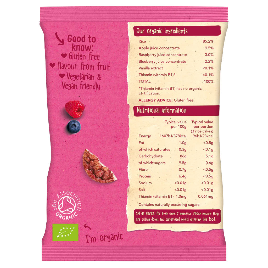 Organix Raspberry & Blueberry Rice Cakes – Happikiddo.com
